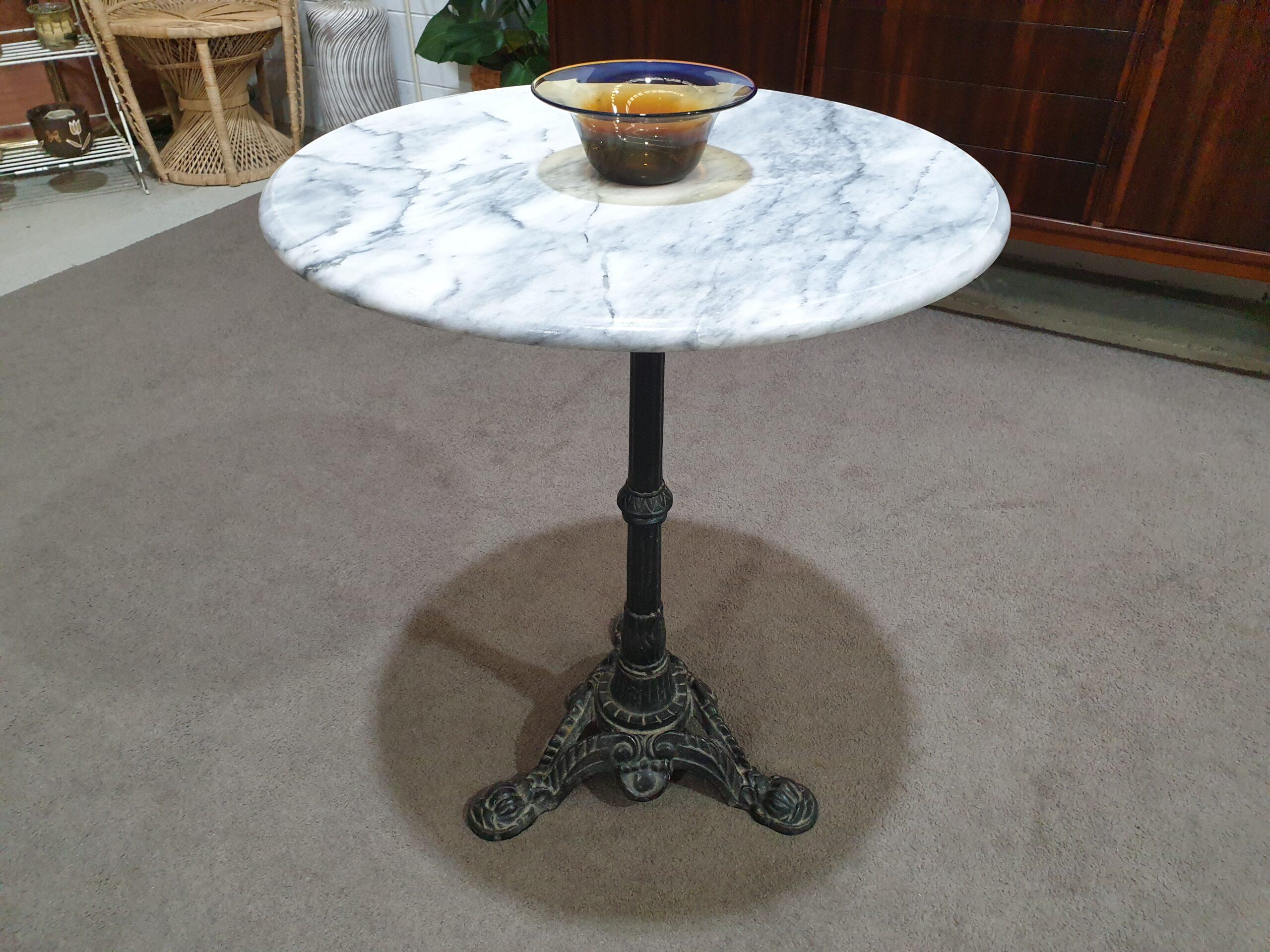 Vintage Cast Iron Marble Patio Bistro Table - Hilton and Main